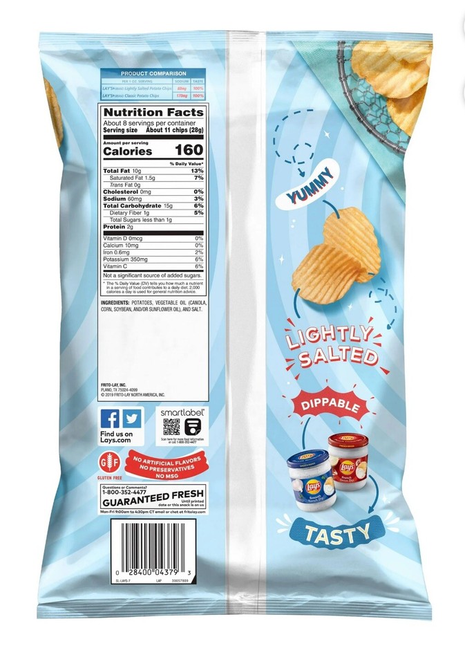 〽️ New Lays LIGHTLY SALTED WAVY ORIGINAL 50% Less Sodium Potato Chips 7 ...
