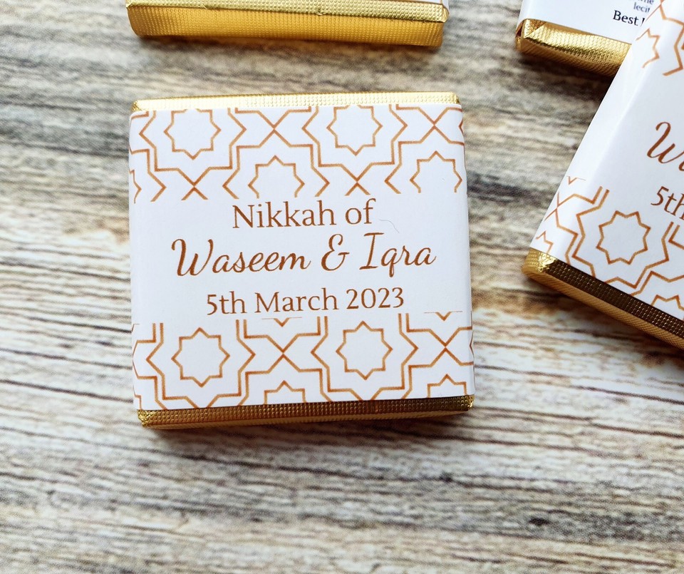 Personalised Chocolate Gold Nikkah Pattern Wedding Party Favours ...