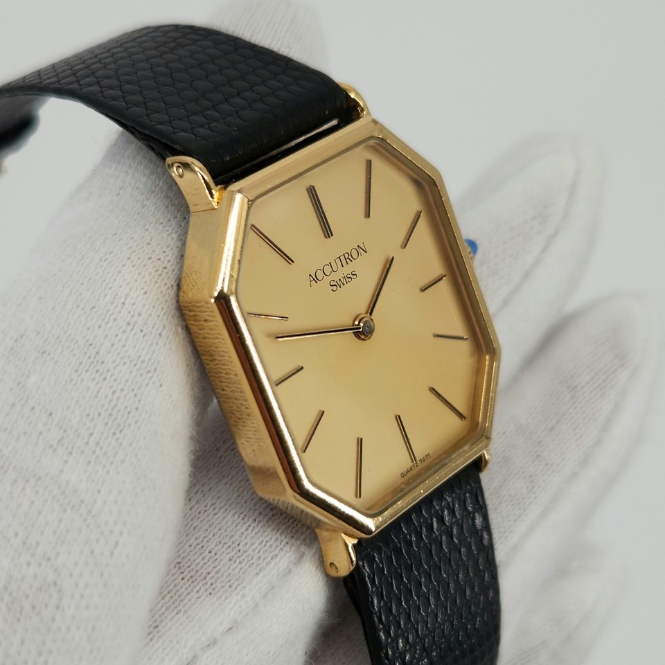 Accutron Men's Vintage Gold Tone Octagonal Case Swiss Made Quartz Dress ...