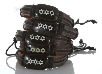 Wristband stylish Star of David Jewish Cuff Bangle Leather Bracelet ...