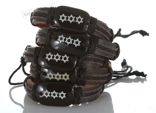 Wristband stylish Star of David Jewish Cuff Bangle Leather Bracelet ...