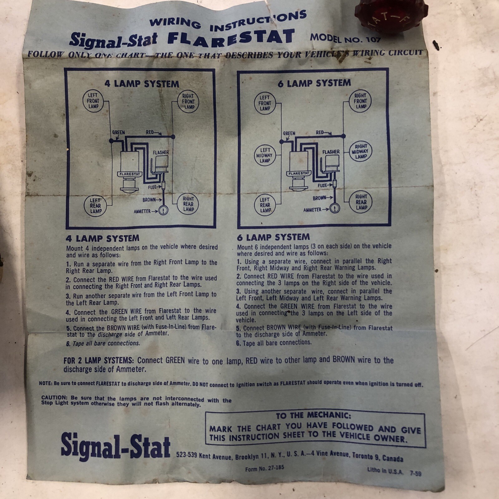 NOS FLARESTAT 107 12V Emergency Hazard 4 way Flasher Light Switch ...