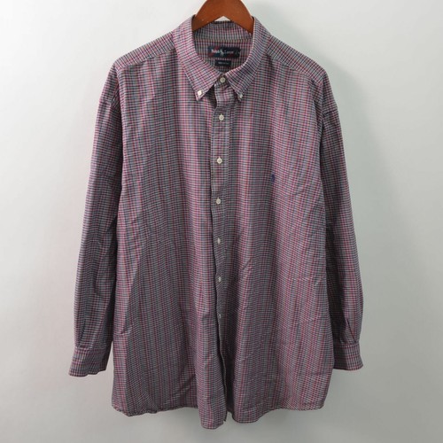 Ralph Lauren Vtg Red Check Button Front Shirt Long Sleeve Cotton Mens ...