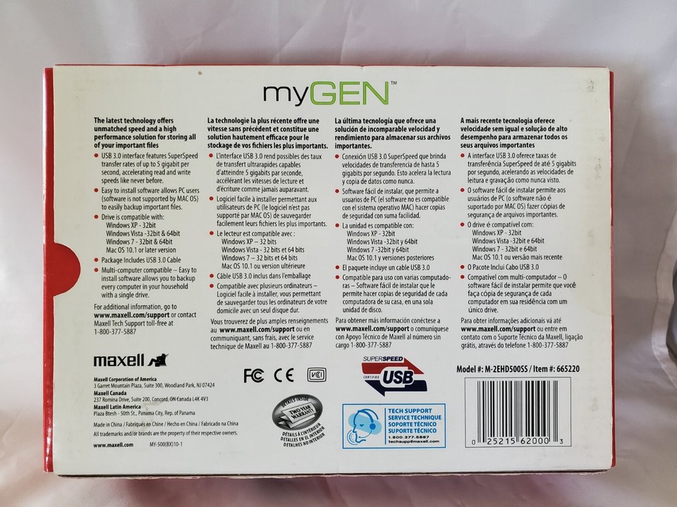 MAXELL myGEN Super Speed 2.5" Portable External Hard Drive 500GB USB 3. ...