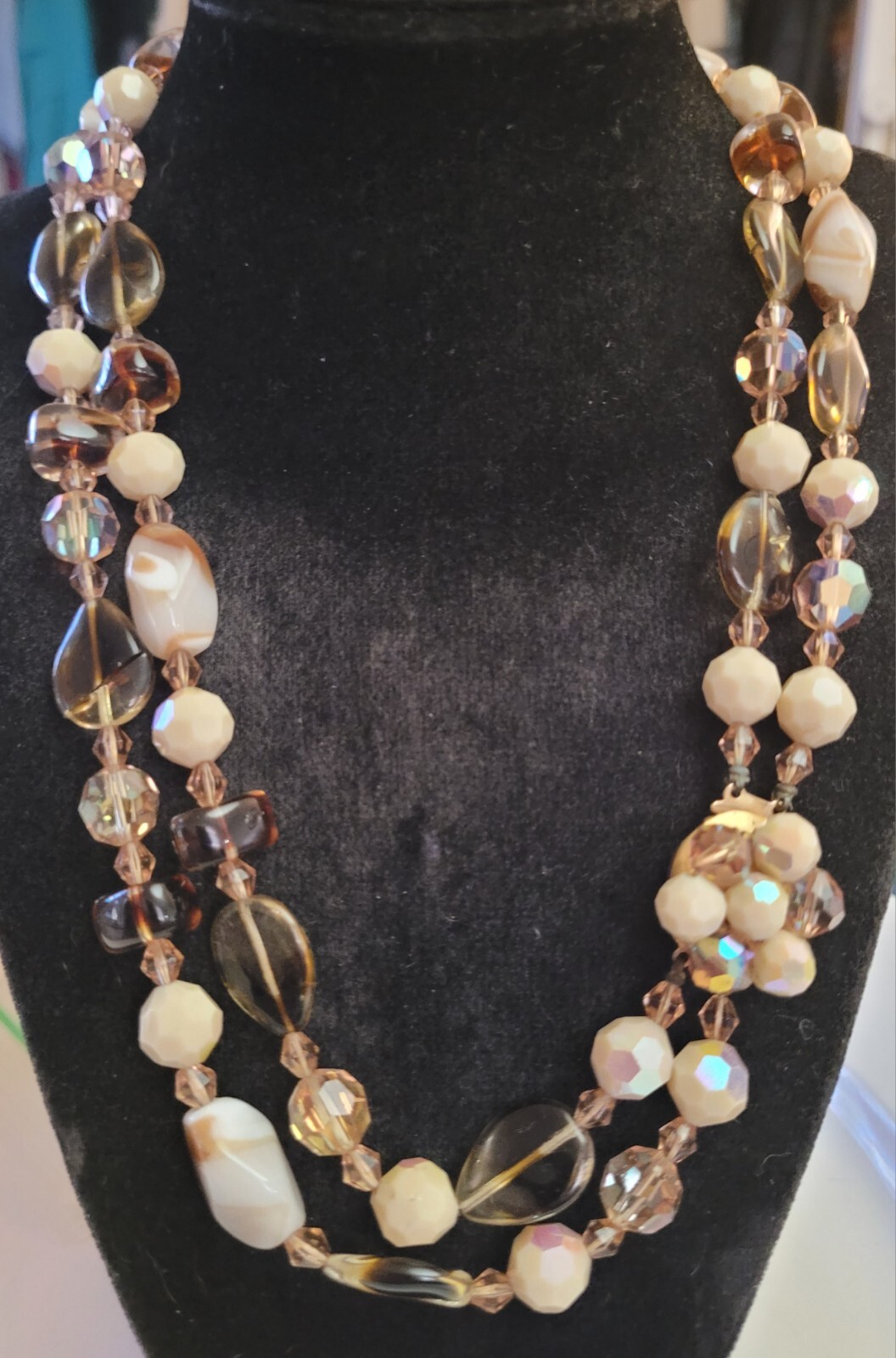 1950s Double Strand Art Glass and Faceted Milkgass AB… - Gem