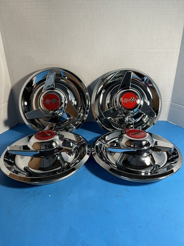(4) 3 BAR SWEPT SPINNERS CENTER CAPS FOR CHEVY RALLY WHEELS 7", RED ...