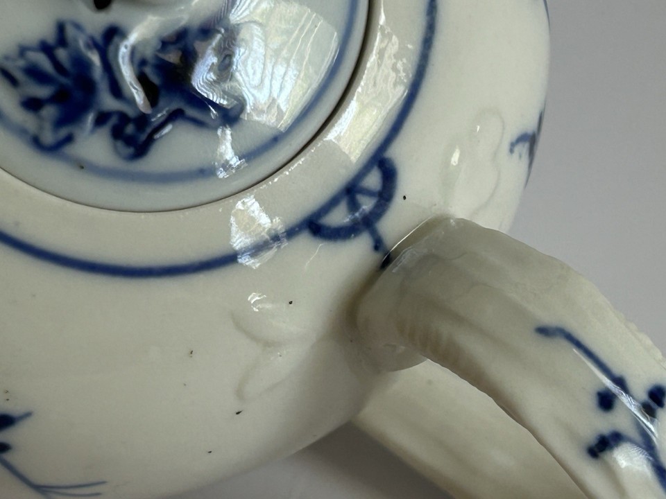 Antique Rauenstein German Porcelain Teapot Blue & White Strawflower ...