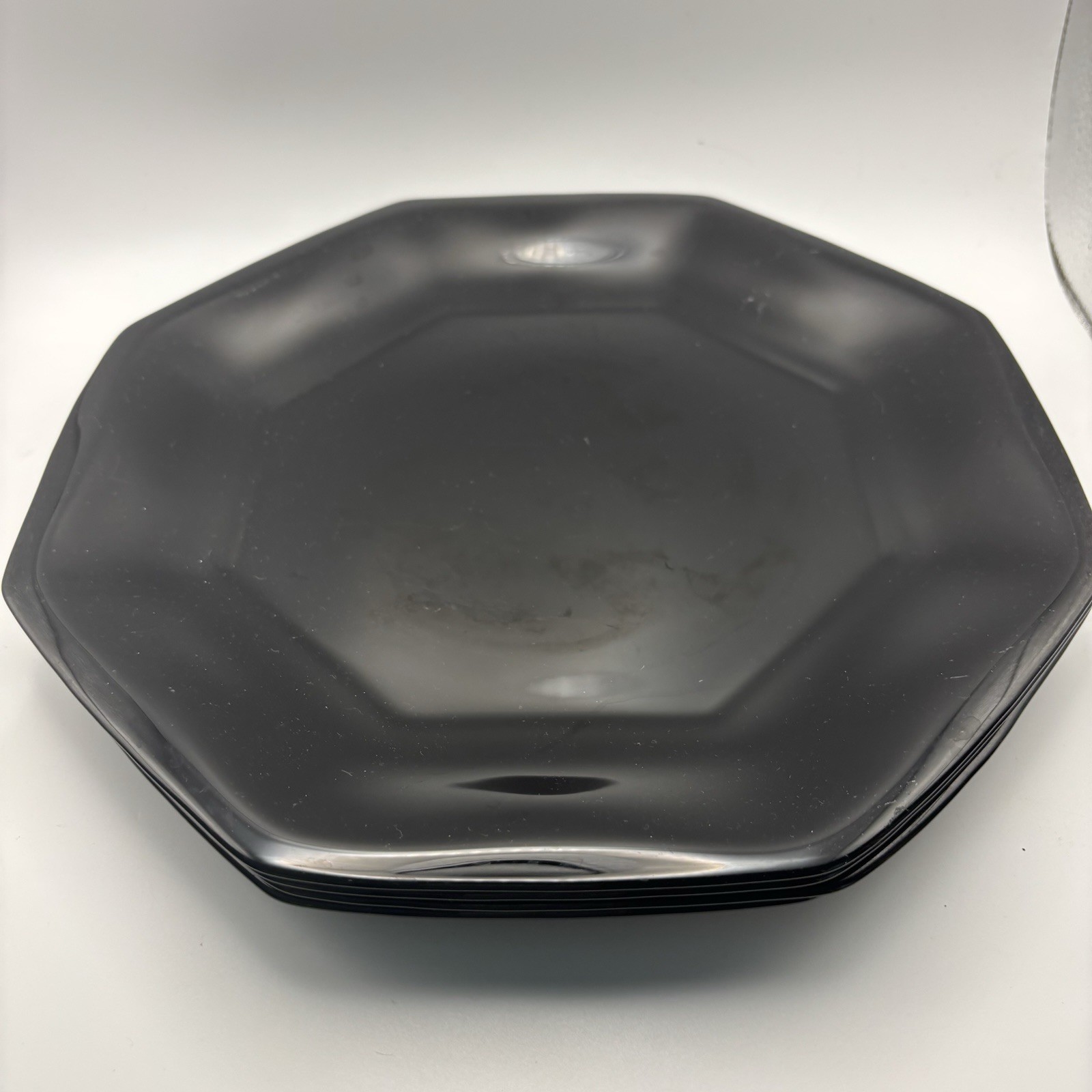 Vintage Arcoroc OCTIME Black Salad Plates Octagonal Glass France Lot Of ...