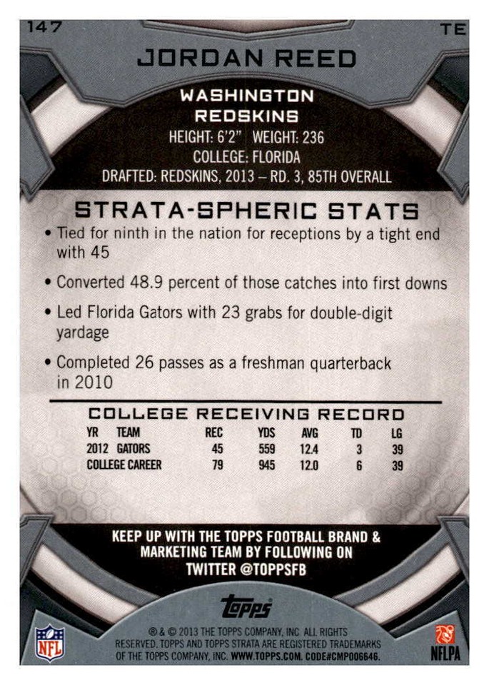 2013 Topps Strata Jordan Reed RC 147 | eBay