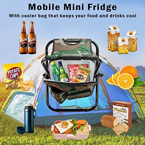 Folding Stool Backpack Insulated Cooler Bag, Collapsible Camping ...