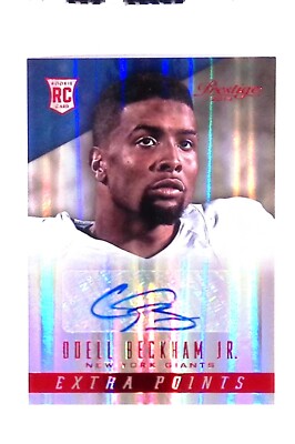 2014 Prestige Odell Beckham Jr. Red Foil Extra Points Rookie Auto Card ...
