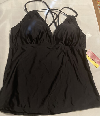 NWT Sz XL GRND Women Criss Cross Back Tankini V Neck Swimsuit Push Up ...