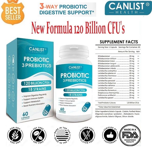 100 Billion Probiotics CFU Potency Gut Health Women Men 60 Capsules ...