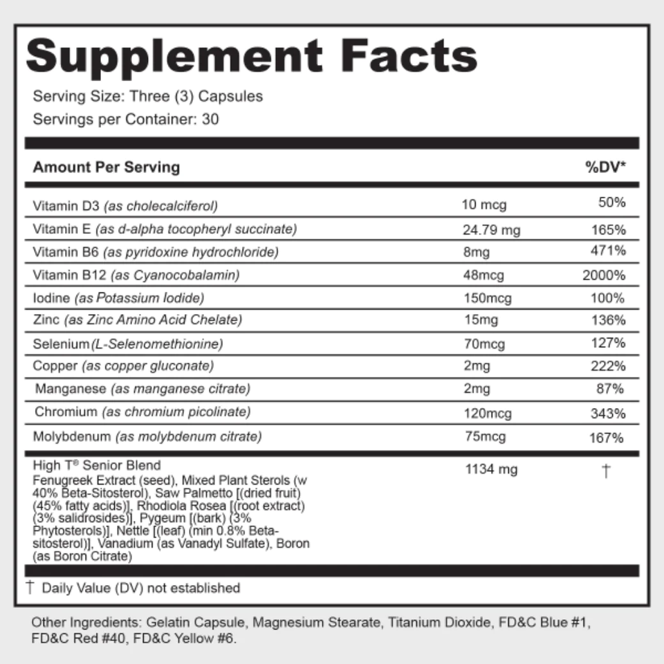 High T Senior+ Testosterone Booster Supplement + Prostate Support 90ct ...