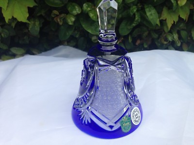 BOHEMIA HAND CUT 24% LEAD BLUE CASED CRYSTAL BELL, TRADITIONAL DECOR 5 ...