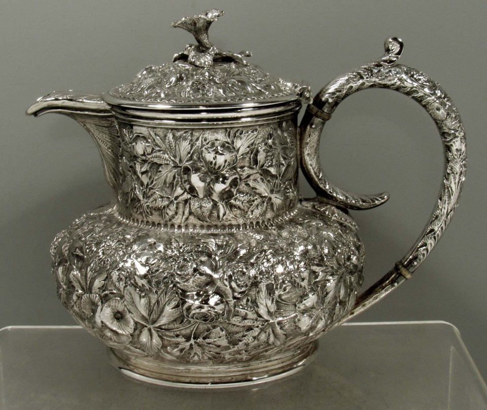 Kirk Silver Coffee Pot c1880 HAND DECORATED | eBay