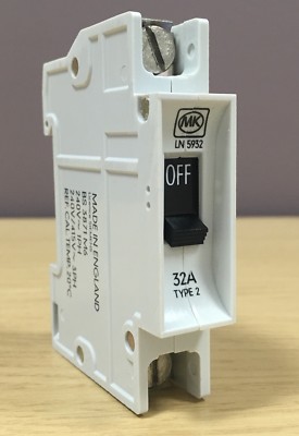 MK Sentry 32A Type 2 Single Pole Circuit Breaker SP 32 Amp MCB ~BS3871 ...