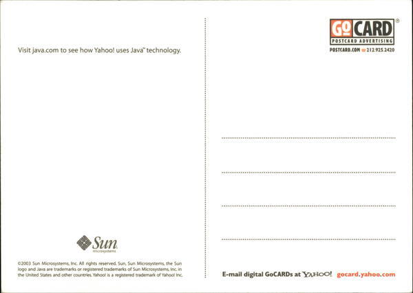 Rack Card Yahoo! Sun Microsystems Java GO Card Vintage Postcard Post ...