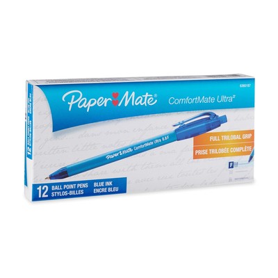 Paper Mate ComfortMate Retractable Ballpoint Pens Fine Point Blue 12 ...