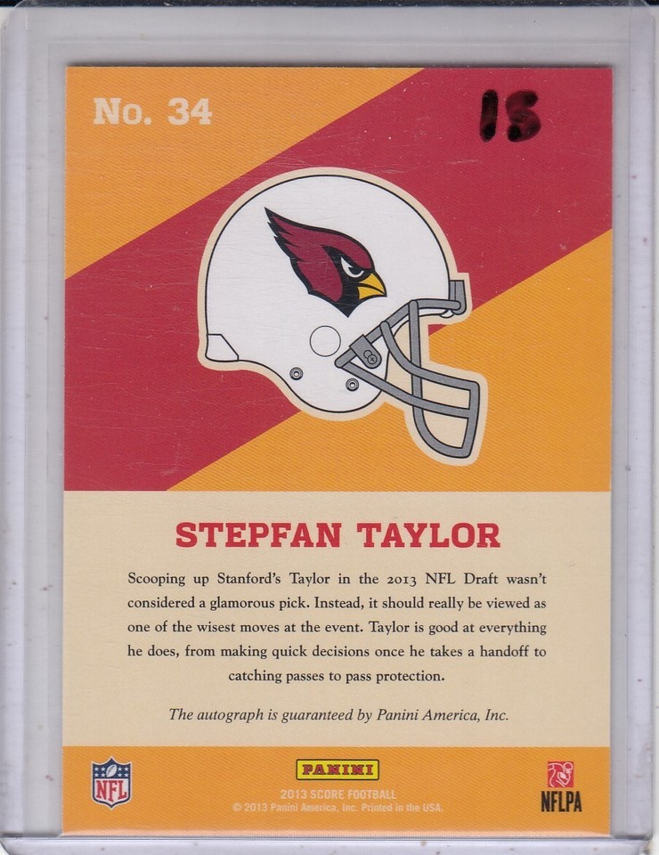 STEPFAN TAYLOR 2013 Score Hot Rookies Signatures #34 RC 93/99 Cardinals ...