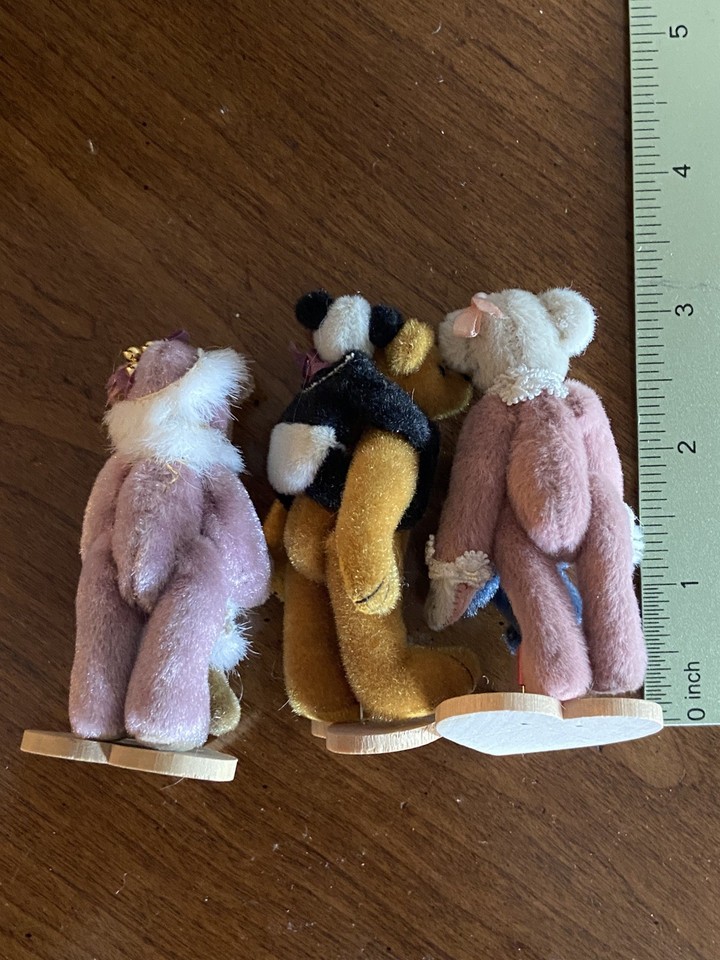 Lot 3 Miniature Jtd 3” Mini Bears 2 Dressed Artist Designed W ...