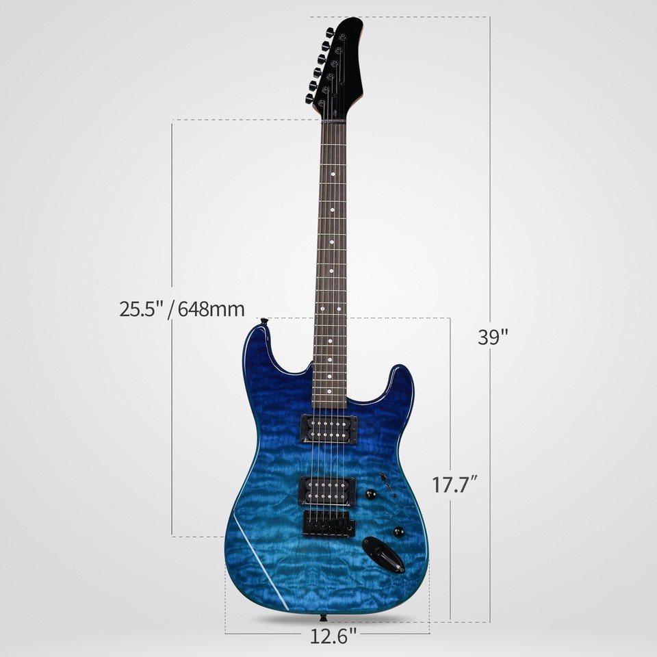 Full-Size Blue Burst Electric Guitar with Flame Maple Veneer Top and HH ...
