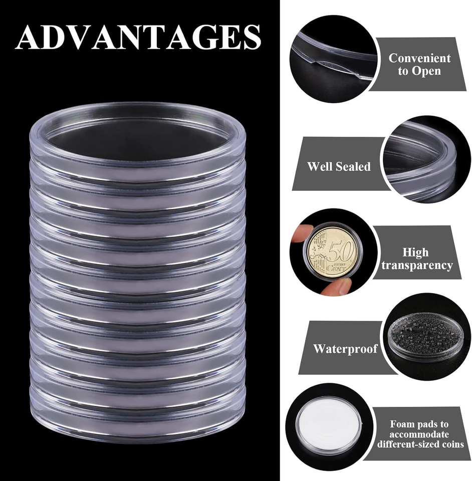 60 Clear Plastic Coin Capsules, Dollar Coin Holder, for Multi Size Coin ...