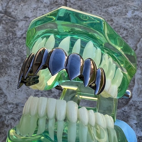 Black Shark Grillz Eight Top Teeth 8 Tooth Vampire Fangs Mouth Hip Hop ...