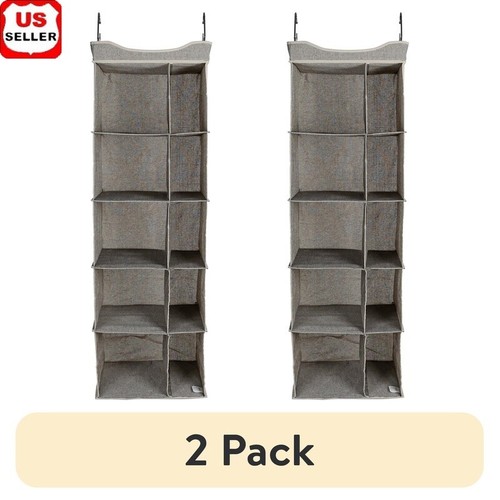 2 Pack Hanging Closet Organizer 10 Compartment Storage Shelf Fabric ...