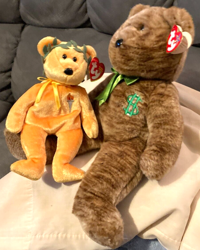 Ty 2002 BILLIONAIRE Buddy (Tylon) & 2004 VICTORY Beanie-Ty Olympic Excl ...