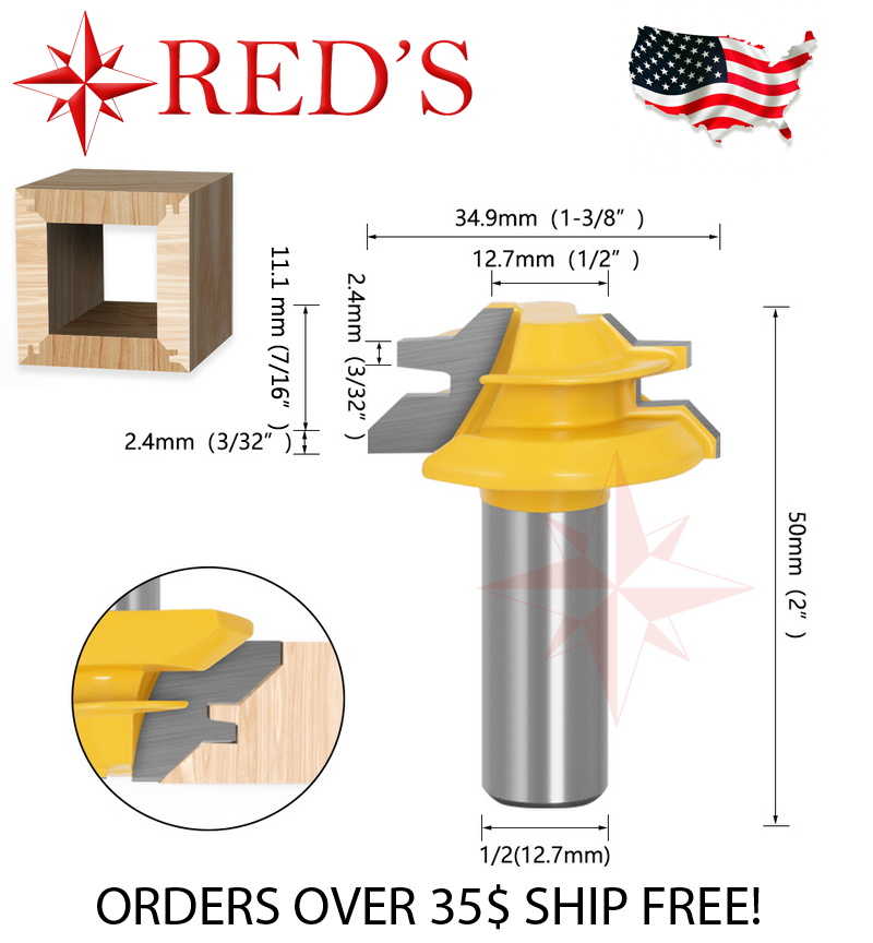 REDS Y76875-8 - 3 Piece Set 45 Degree Lock Miter Joint Router Bit Set 1 ...