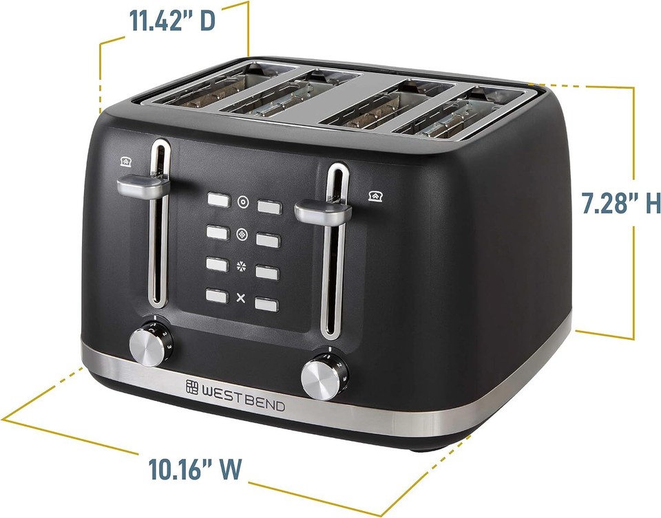 West Bend Toaster 4 Slice Extra-Wide and Deep Slots Manual Lift Lever ...