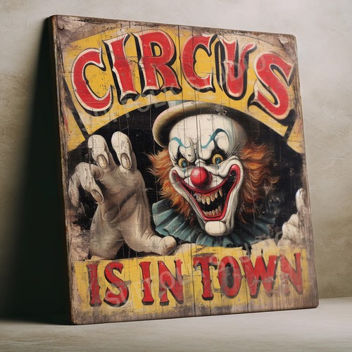 Circus in Town Sign Handmade Funfair Décor Large 34cm Wooden Clown ...