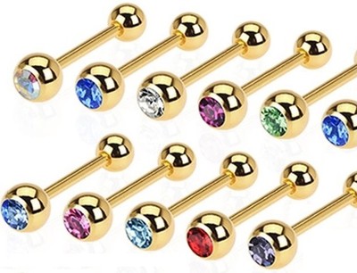 New Gold Plated Gem Tongue Bar Barbell Stud Tounge Piercing Opal 12mm ...