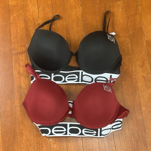 Bebe Lot of 2 36D Red Black LOGO Band Underwire Padded Push-Up One New ...