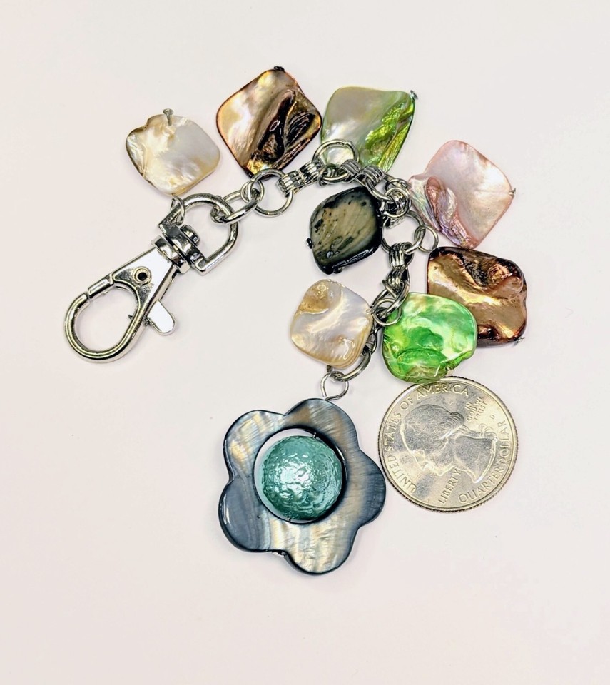 Purse Accessories Key Chain Charms Sea Shell Colored Flower 6" Handmade ...