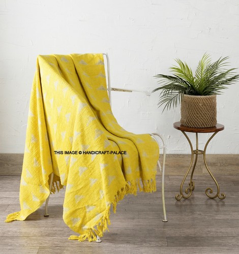 Lemon Yellow Mud Cloth Throw Sofa Decor Blanket Boho Hand block Print ...