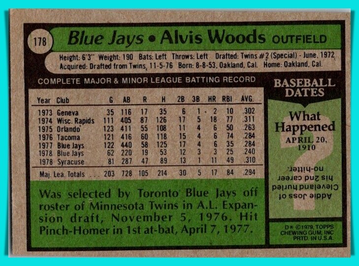 1979 Topps Baseball #178 Alvis Woods Blue Jays | eBay