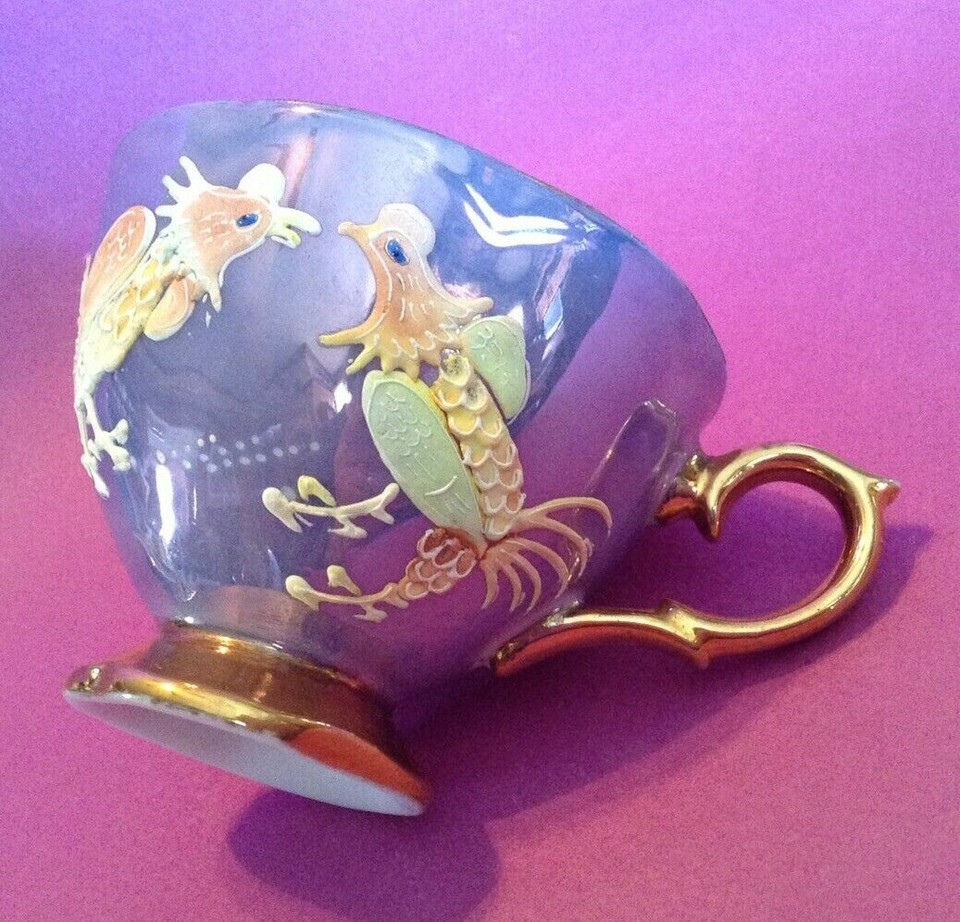 Shafford Luster Pedestal Teacup And Saucer - Raised Moriage Roosters ...