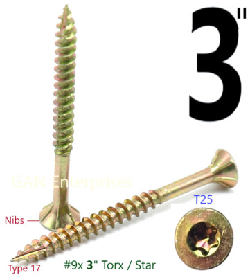 Torx T25 Star Flat Head 9 x 3 Yellow Zinc Type 17 Outdoor Wood Screw ...