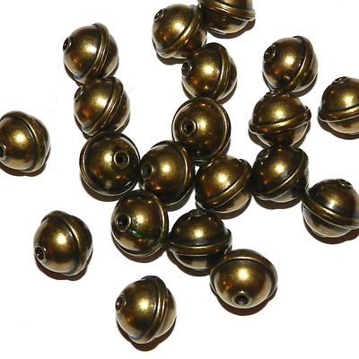 MBX583 Antiqued Gold 15mm Ribbed Round Steel Metal Spacer Beads 100pc ...