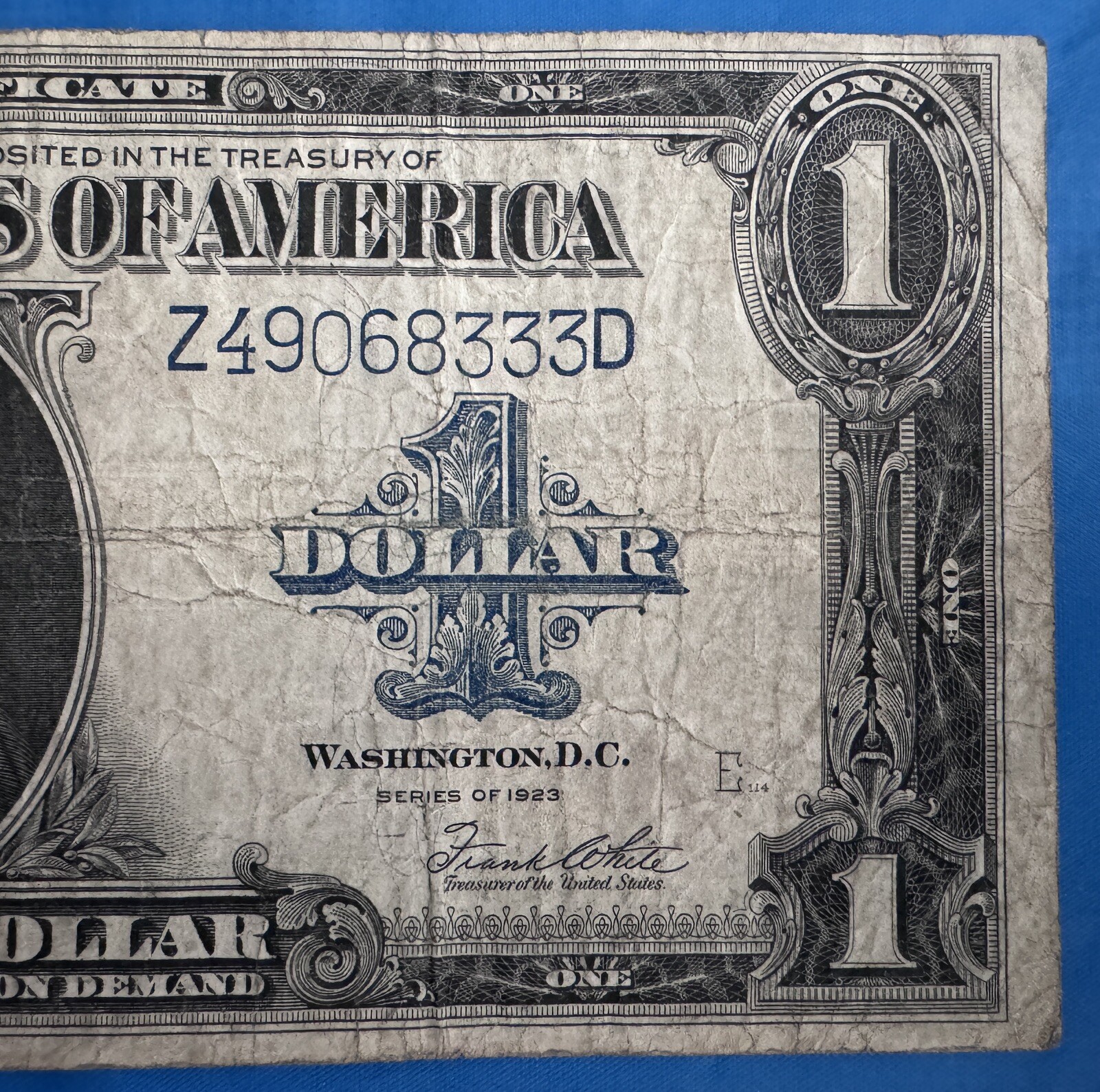 $1 1923 Silver Certificate Large Bank Note Bill Blue Seal One Dollar ...