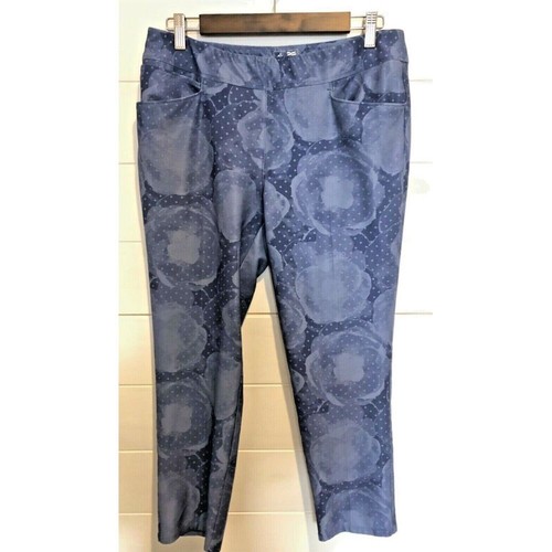 Womens Adidas Pull on Blue Patterned Golf Cropped Stretch Pants Size ...