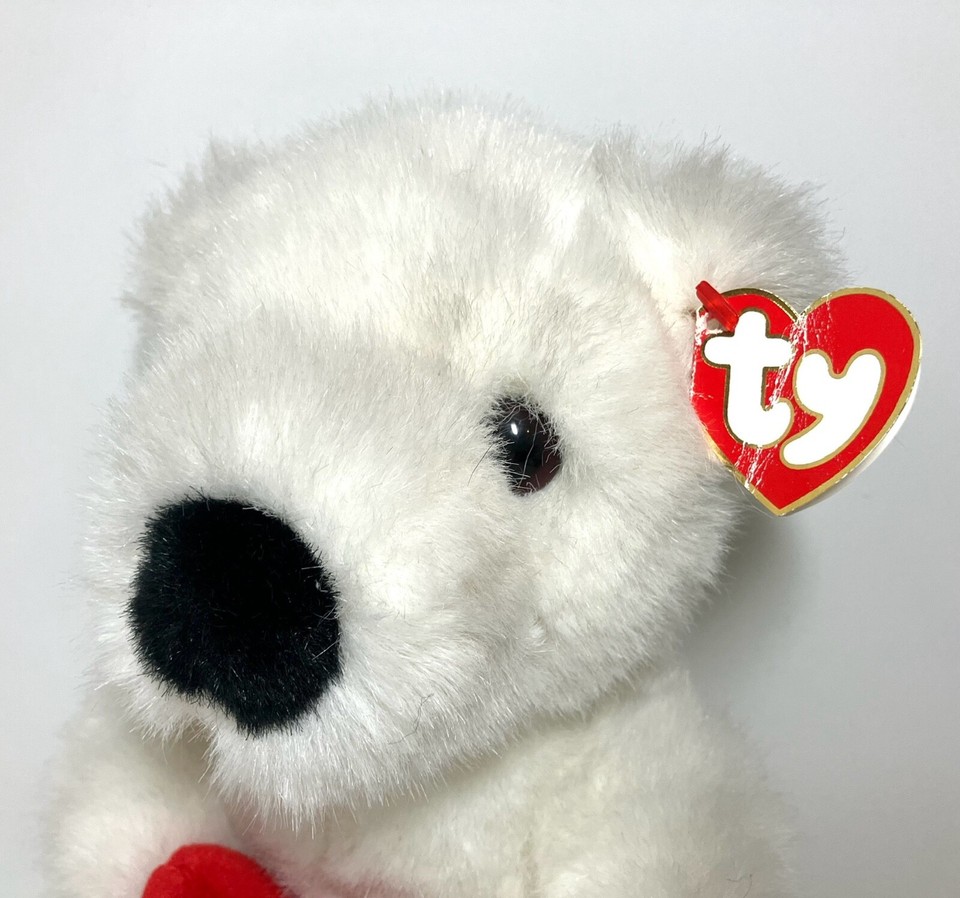 Ty 1997 Classic ROMEO the White Bear Red Heart Valentine 13" Plush ...