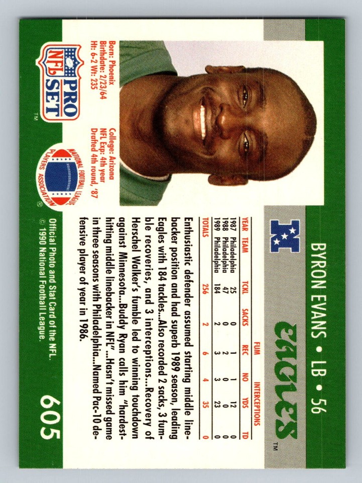 1990 Pro Set #605 Byron Evans RC Rookie Philadelphia Eagles | eBay