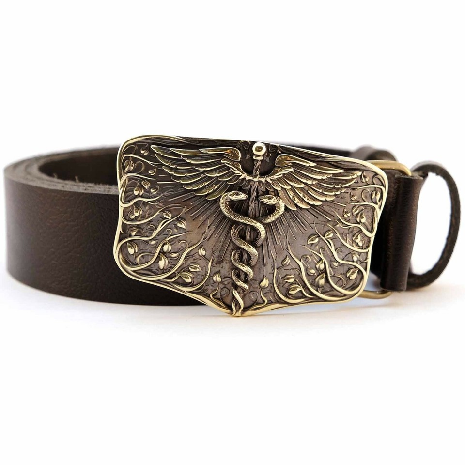 Medical brass belt buckle Caduceus, Handmade physician Medical Corps ...