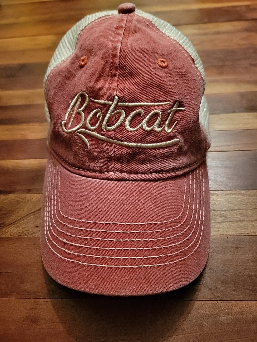 Bobcat Logo Hat Cap Mens Trucker Snap Back Mesh Light Red Skid Steer ...