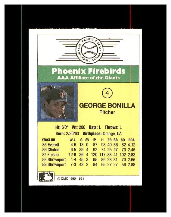 1990 Phoenix Firebirds CMC #4 George Bonilla | eBay