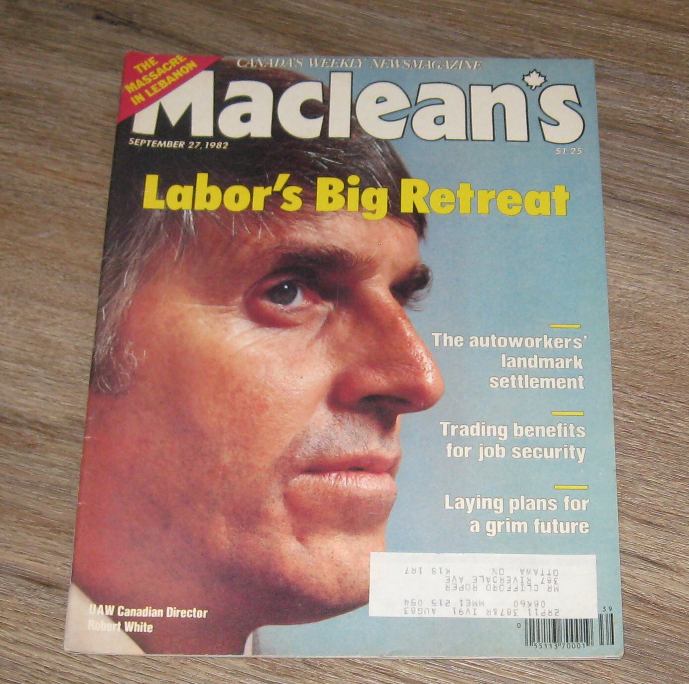 Maclean’s 1982 magazine UAW Canadian Director ROBERT WHITE cover photo ...