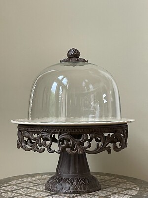 Gracious Goods GG Collection Acanthus Glass Domed Cake Platter On Metal ...
